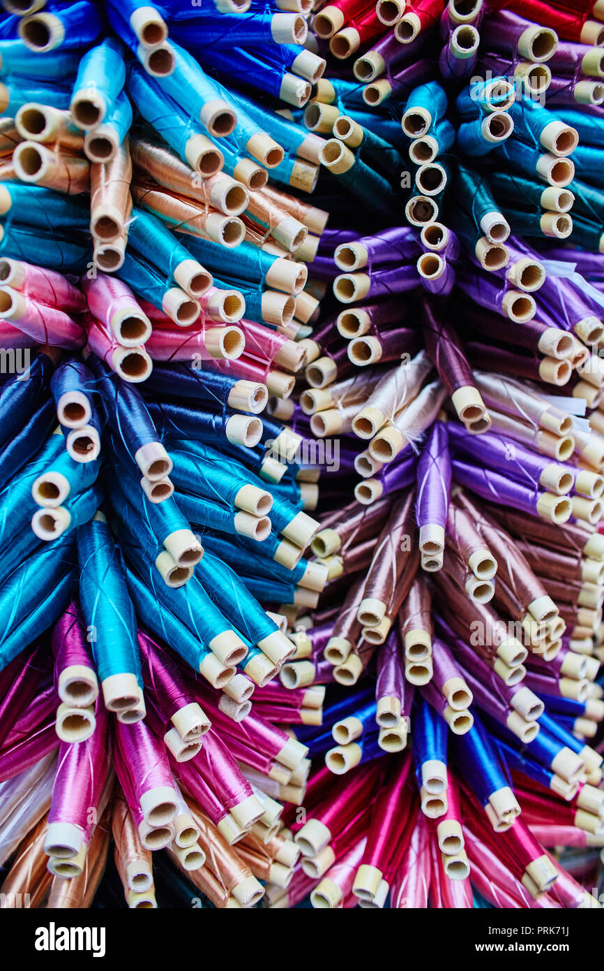 Large number of threads painted in different colors and shades in ...