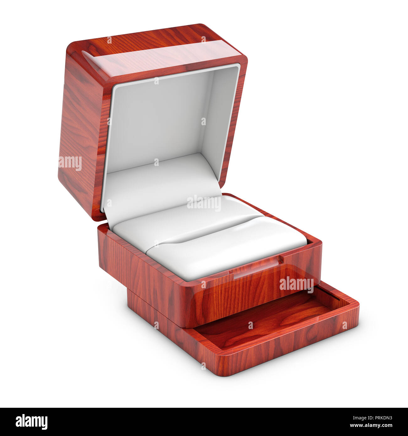 3d Illustration of Empty Red Wood Opened gift jewelry box Close up ...
