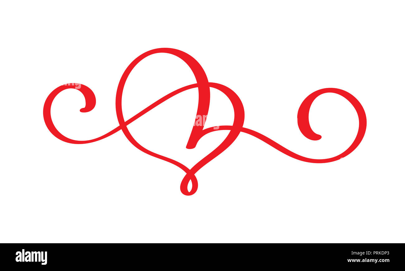 red lovers heart flourish. Handmade vector calligraphy. Decor for ...