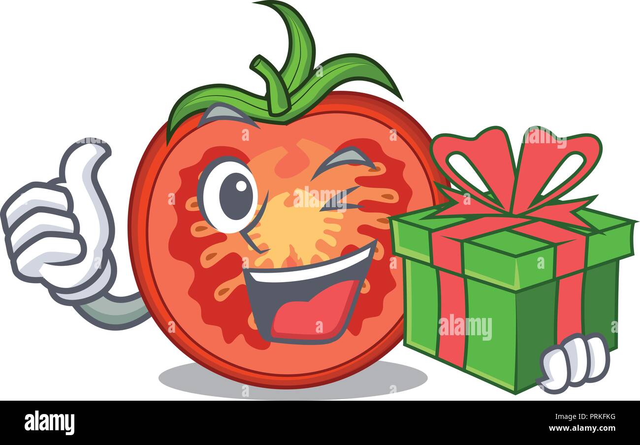 With gift cartoon fresh tomato slices for cooking vector illustration ...