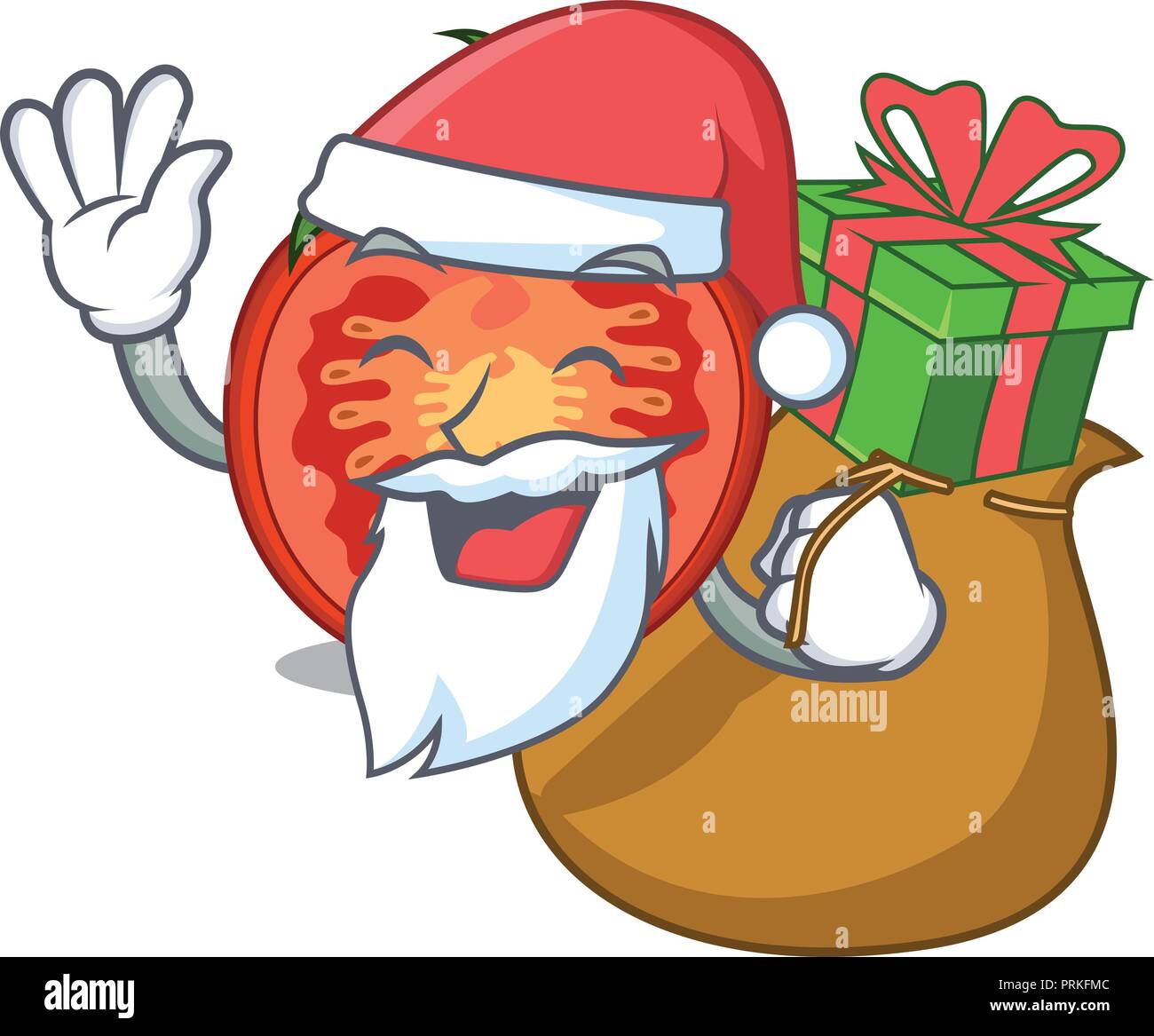 Santa with gift red tomato slices isolated on mascot vector ...