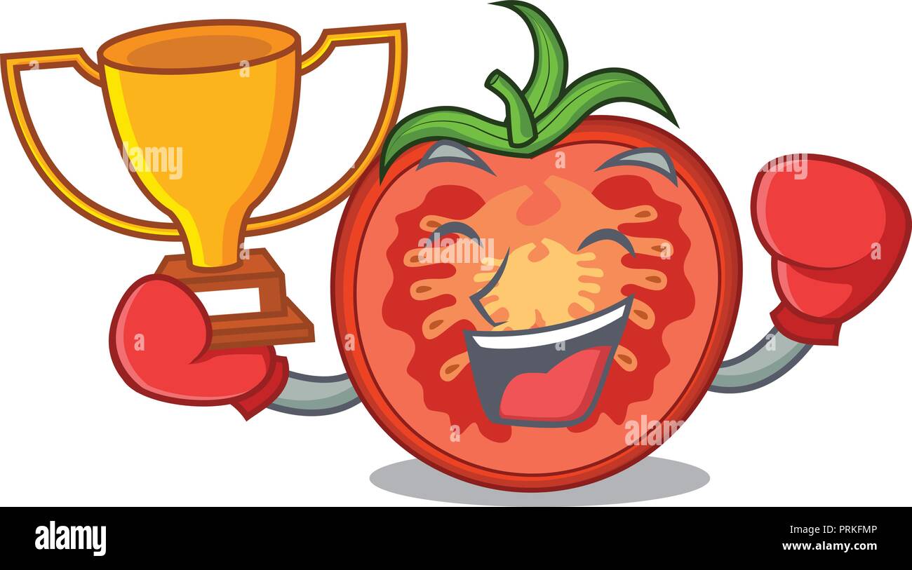 Boxing winner red tomato slices isolated on mascot vector illustration ...