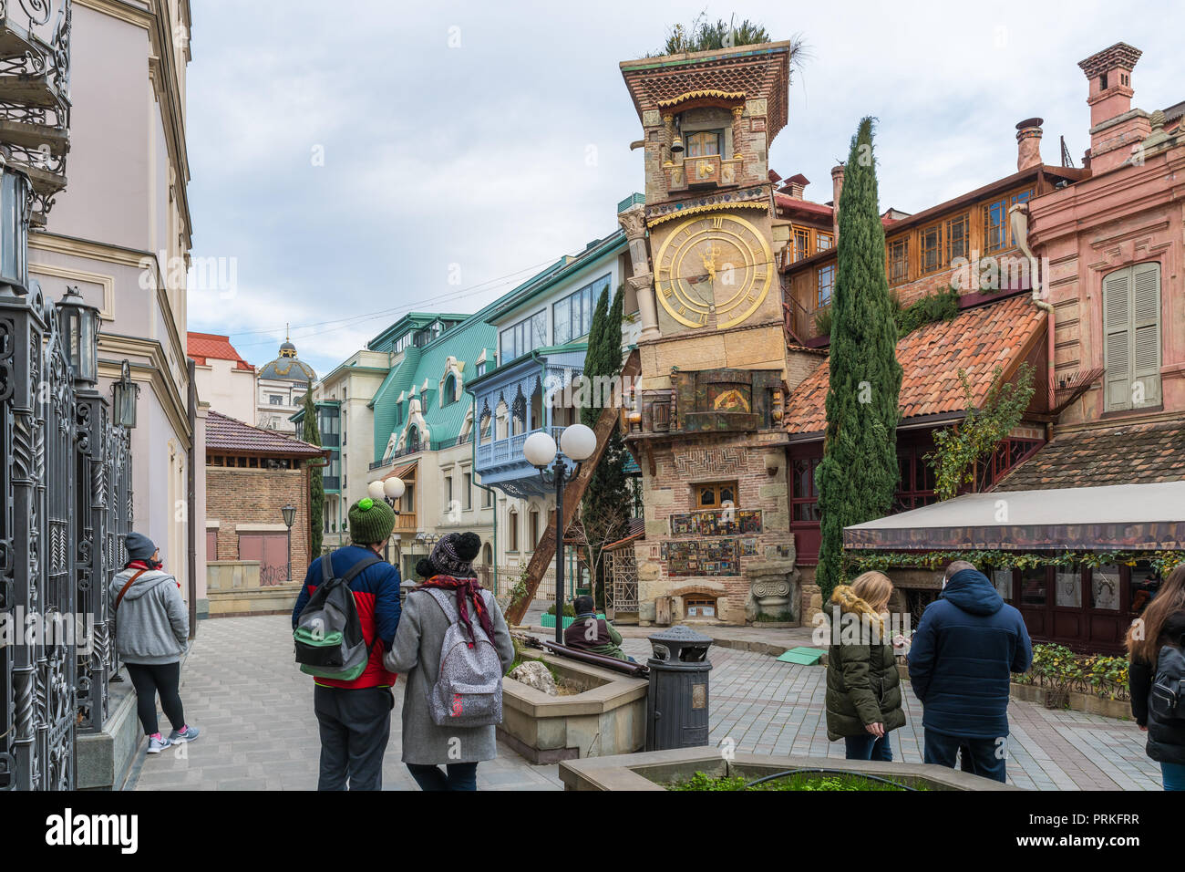 TBILISI, GEORGIA - DEC.11, 2017 : The leaning clock tower is one of the ...