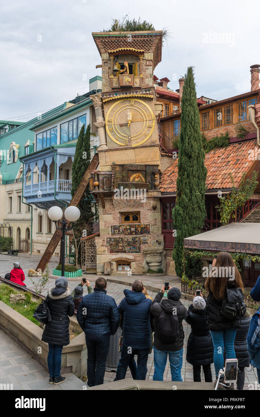 TBILISI, GEORGIA - DEC.11, 2017 : The leaning clock tower is one of the ...