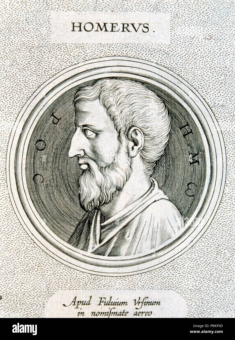 HOMERO. POETA GRIEGO.SIGLO VIII AC. GRABADO RETRATO. BIBLIOTECA ...