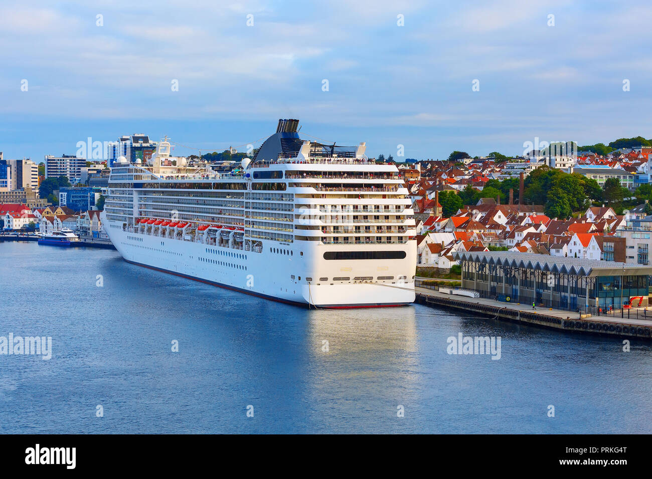 Cruise ship in Stavanger, Norway city port and traditional wooden ...