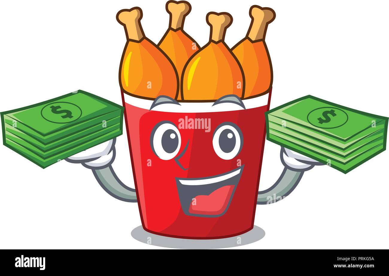 With money fried chicken in big cartoon bucket box Stock Vector Image ...