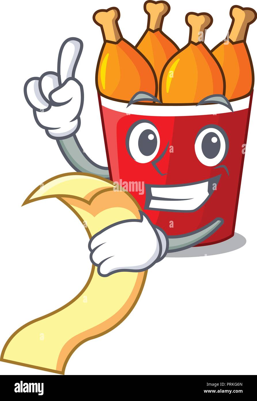 With menu fried chicken in big cartoon bucket box Stock Vector Image ...