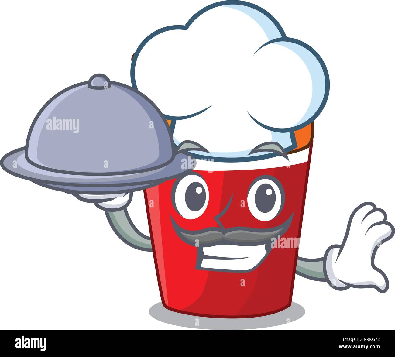 Chef with food fried chicken in big cartoon bucket box Stock Vector ...