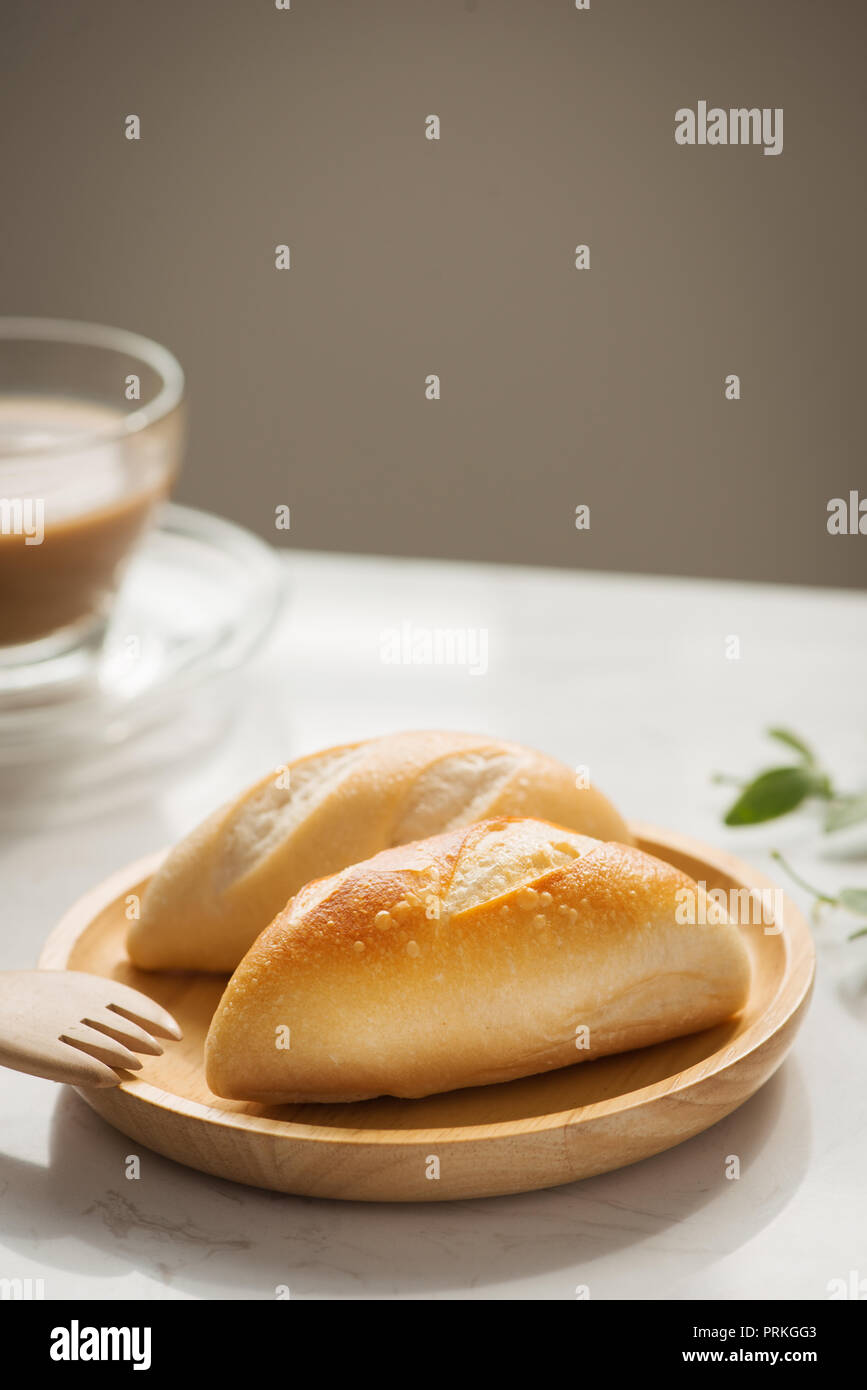 Morning breakfast with bread and coffee Stock Photo - Alamy