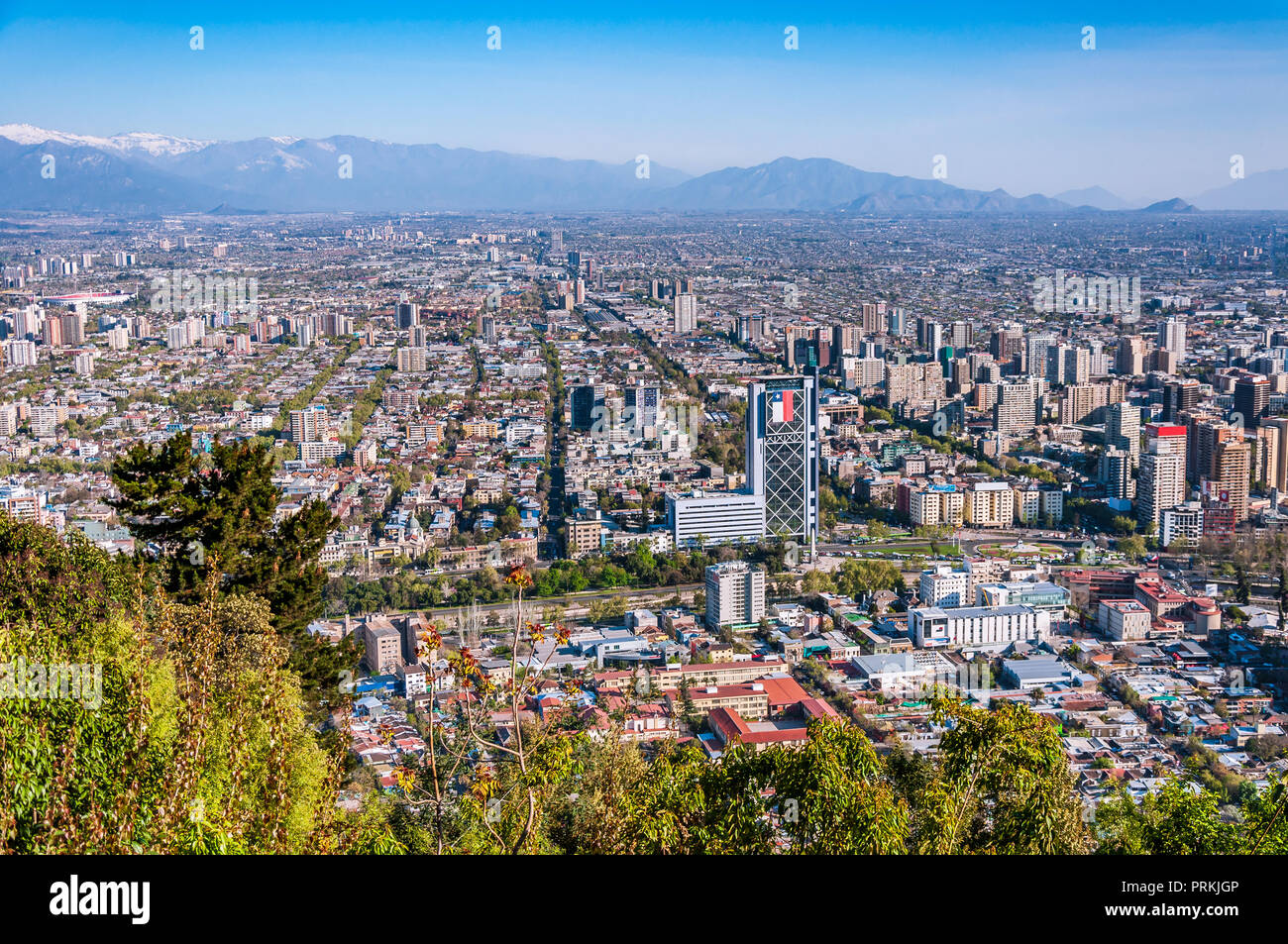 Aerial view of chile's capital with Manquehue in the background on a ...