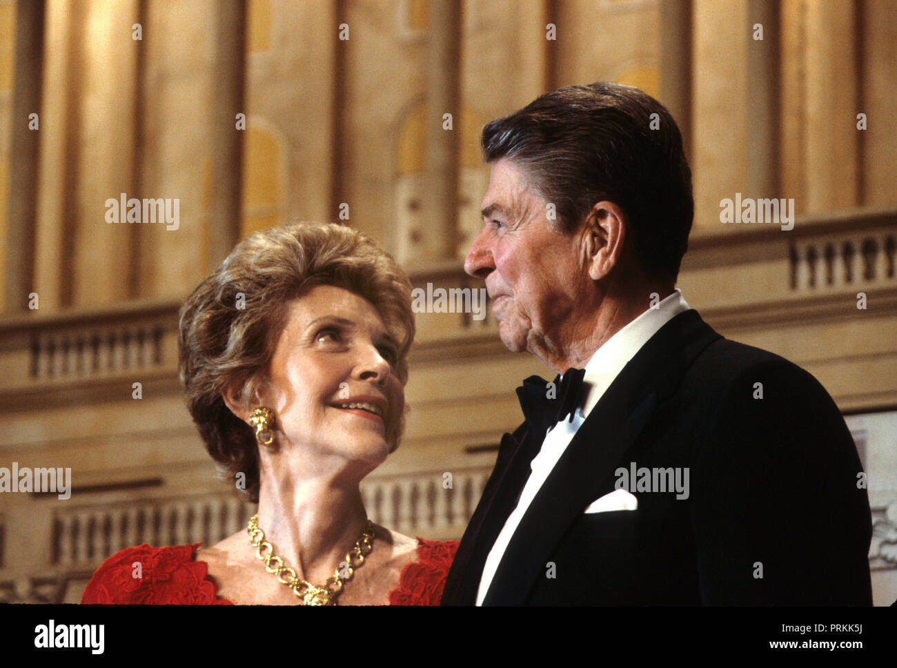 President Ronald Reagan and First Lady Nancy Reagan at a dinner in ...