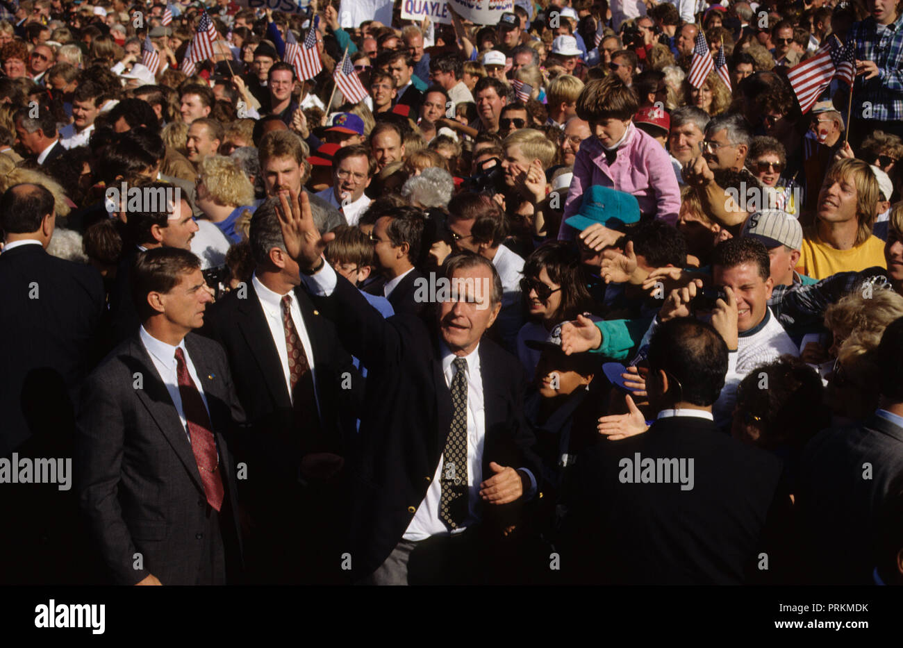 President George W. Bush campaigns on a train trip in October 1992 ...