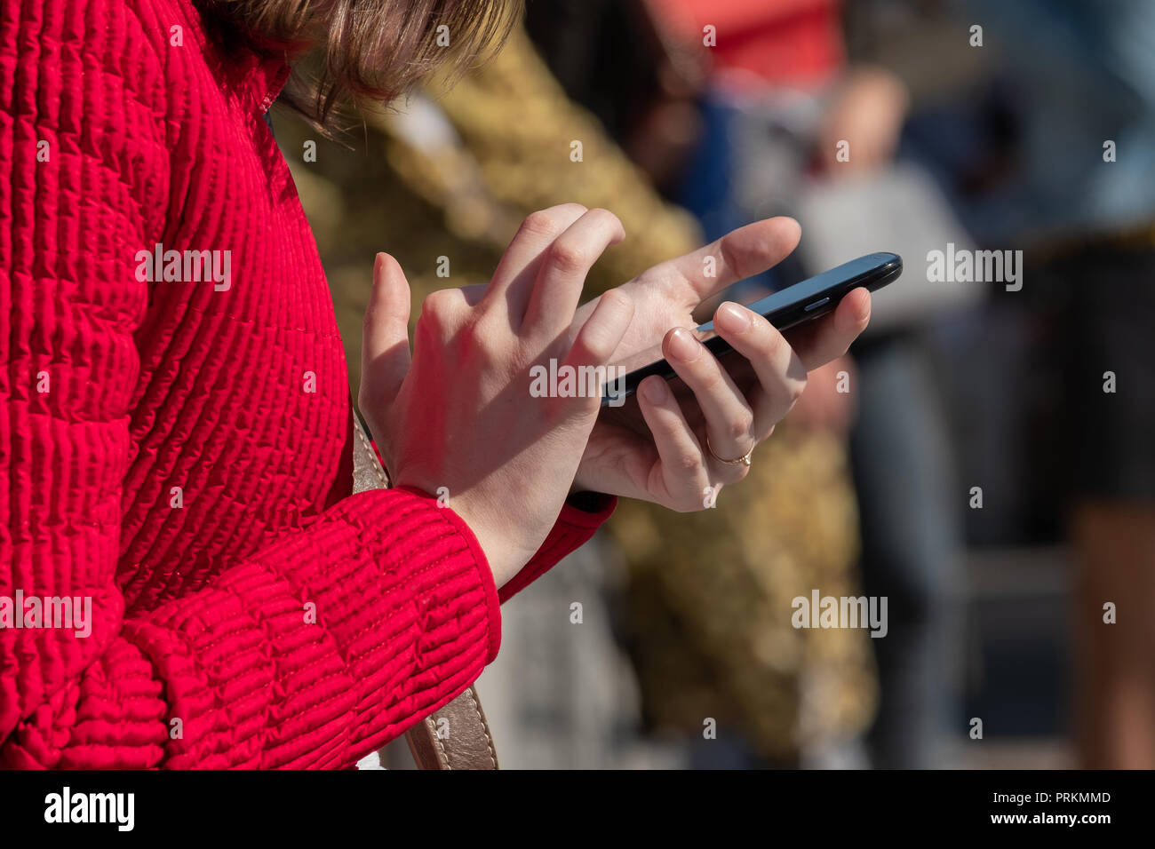 The cut-off girl's photo fingers dialing number on phone Stock Photo ...