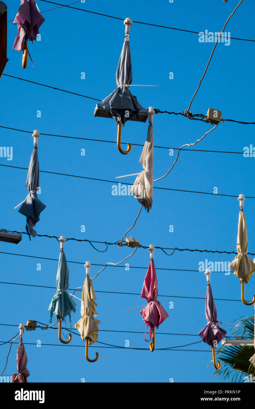 Umbrellas hanging over street in Antalya, Turkey Stock Photo - Alamy