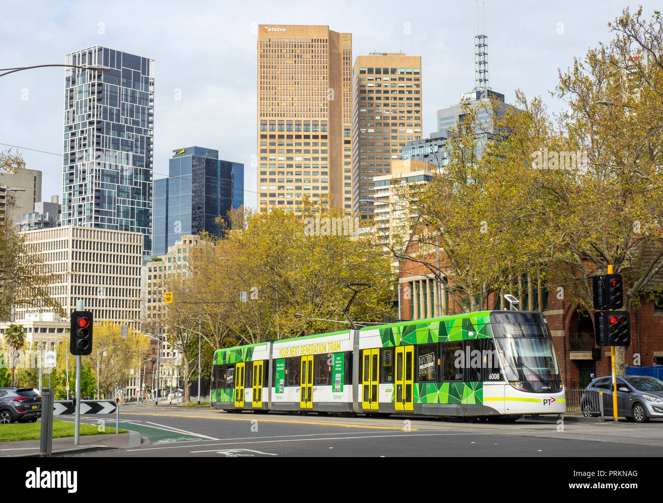 Melbourne city office towers and tram, public transport, Victoria ...