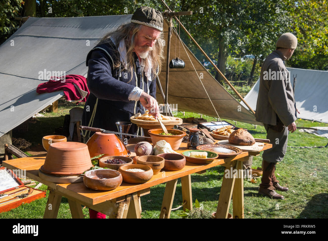 A table of fresh, period food laid out at a Sealed Knot event Stock ...