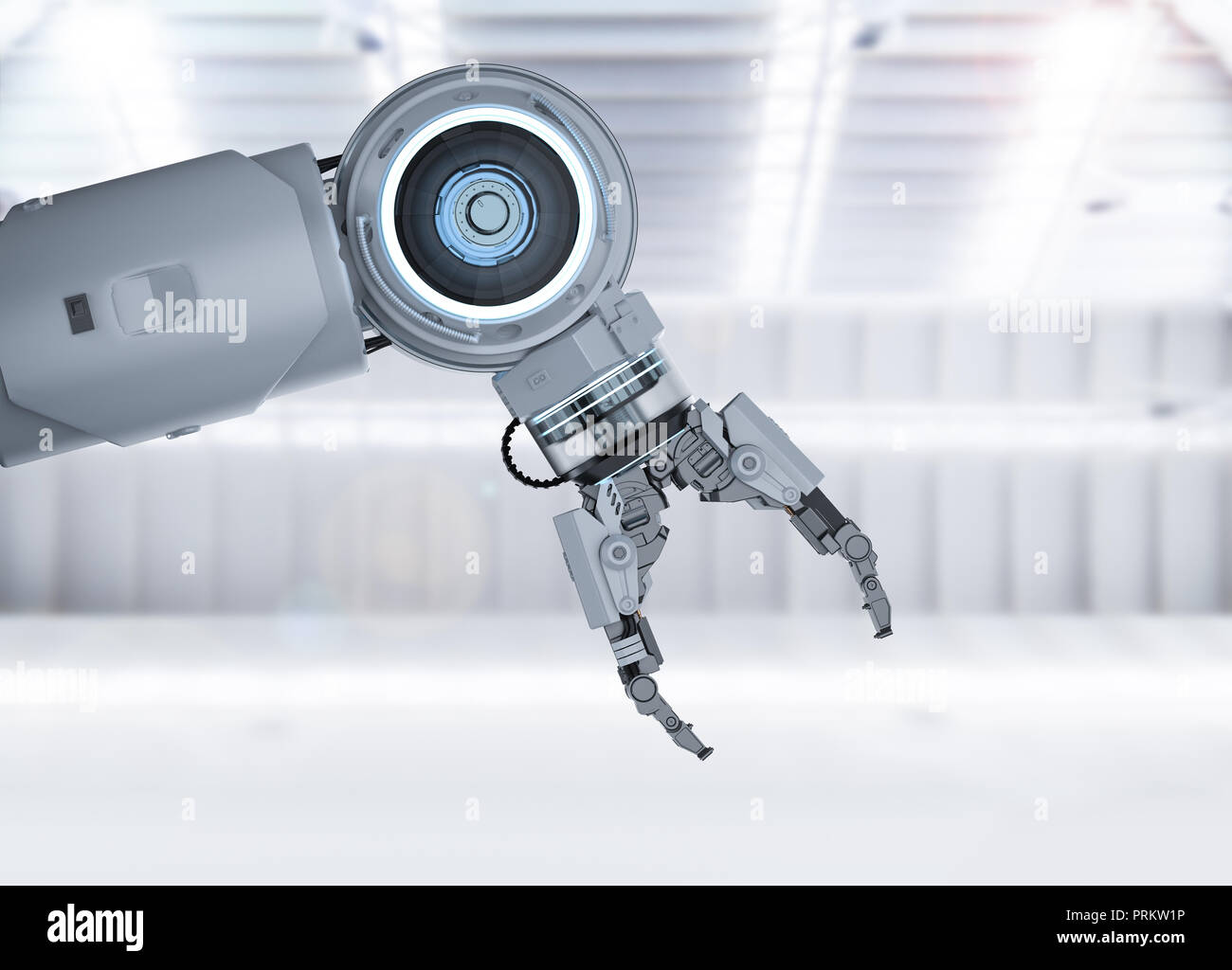 3d rendering white robotic arm on white background Stock Photo - Alamy