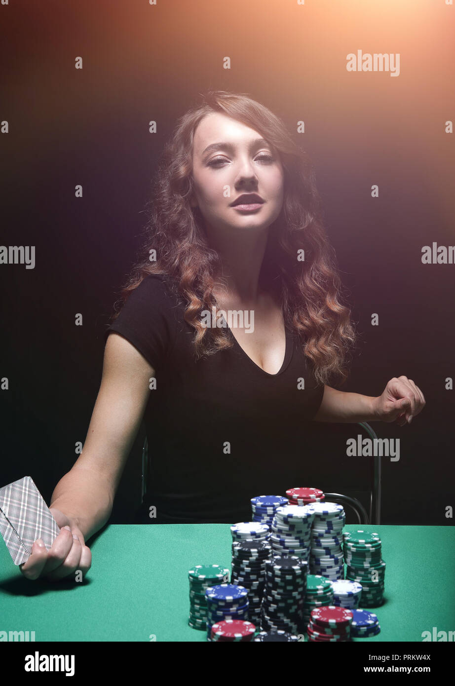 beautiful woman with poker cards Stock Photo - Alamy