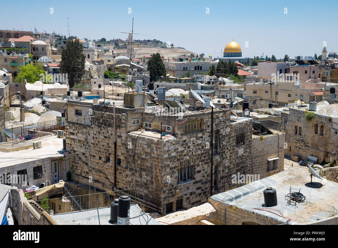 JERUSALEM, ISRAEL - JUNE 2, 2015: View of the old town with an ancient ...
