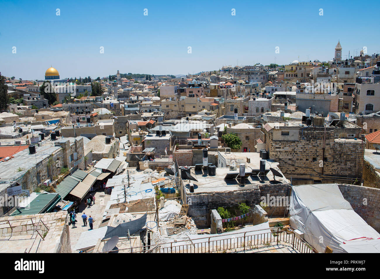 JERUSALEM, ISRAEL - JUNE 2, 2015: View of the old town with an ancient ...