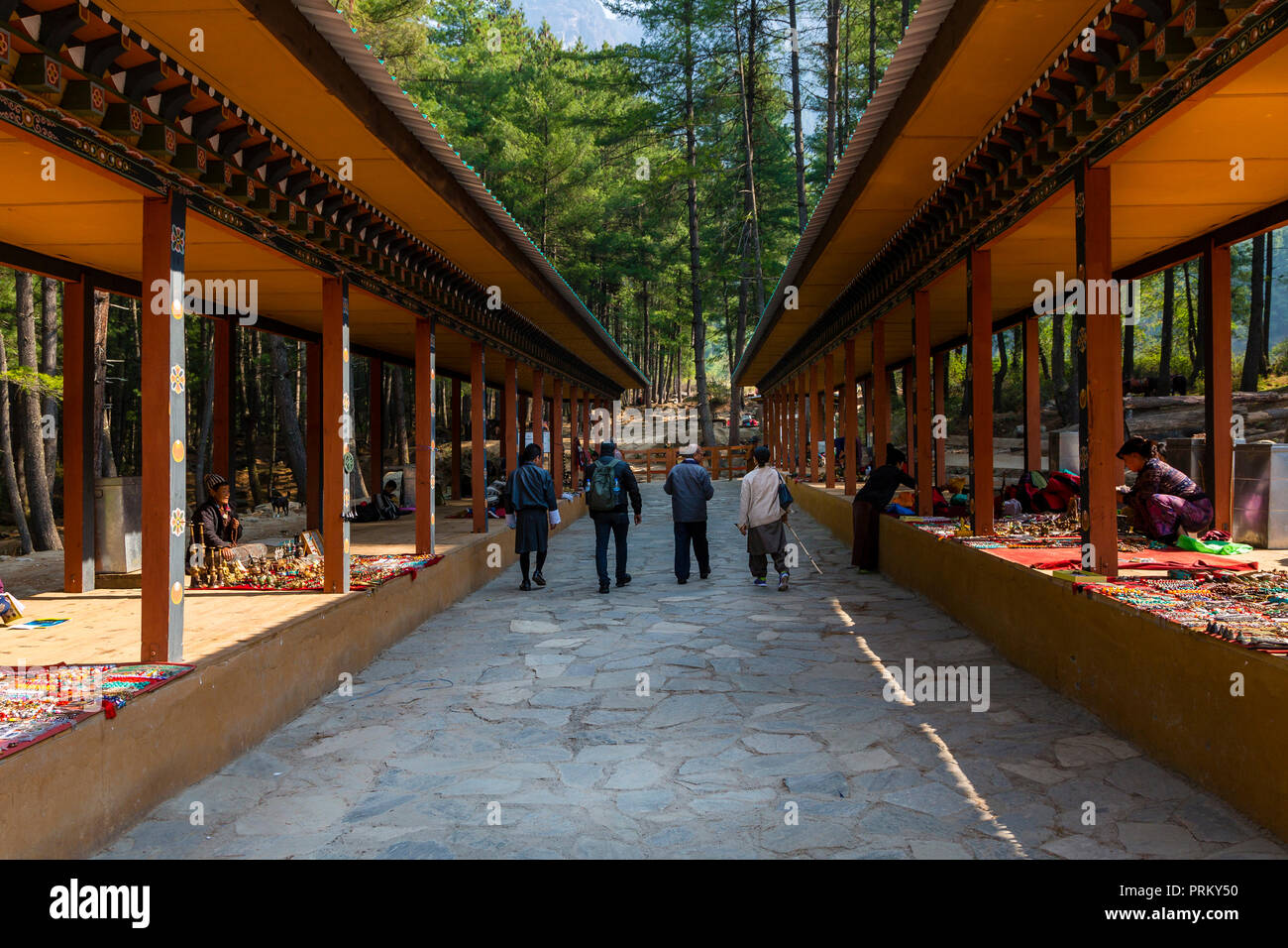 A market at the foothill of the Tiger's nest in the town of Paro in ...