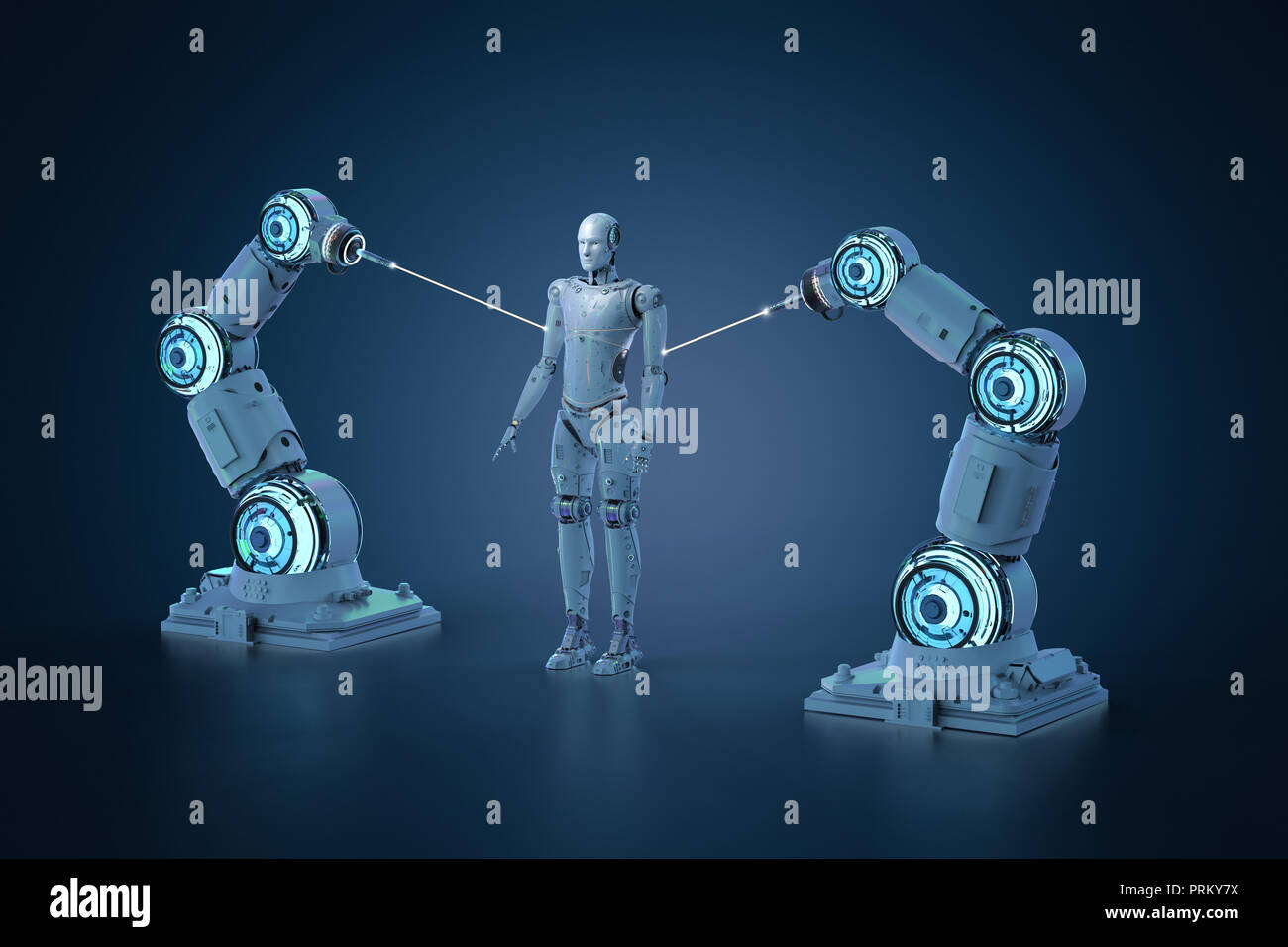 3d rendering robot assembly line manufacturing cyborg Stock Photo - Alamy