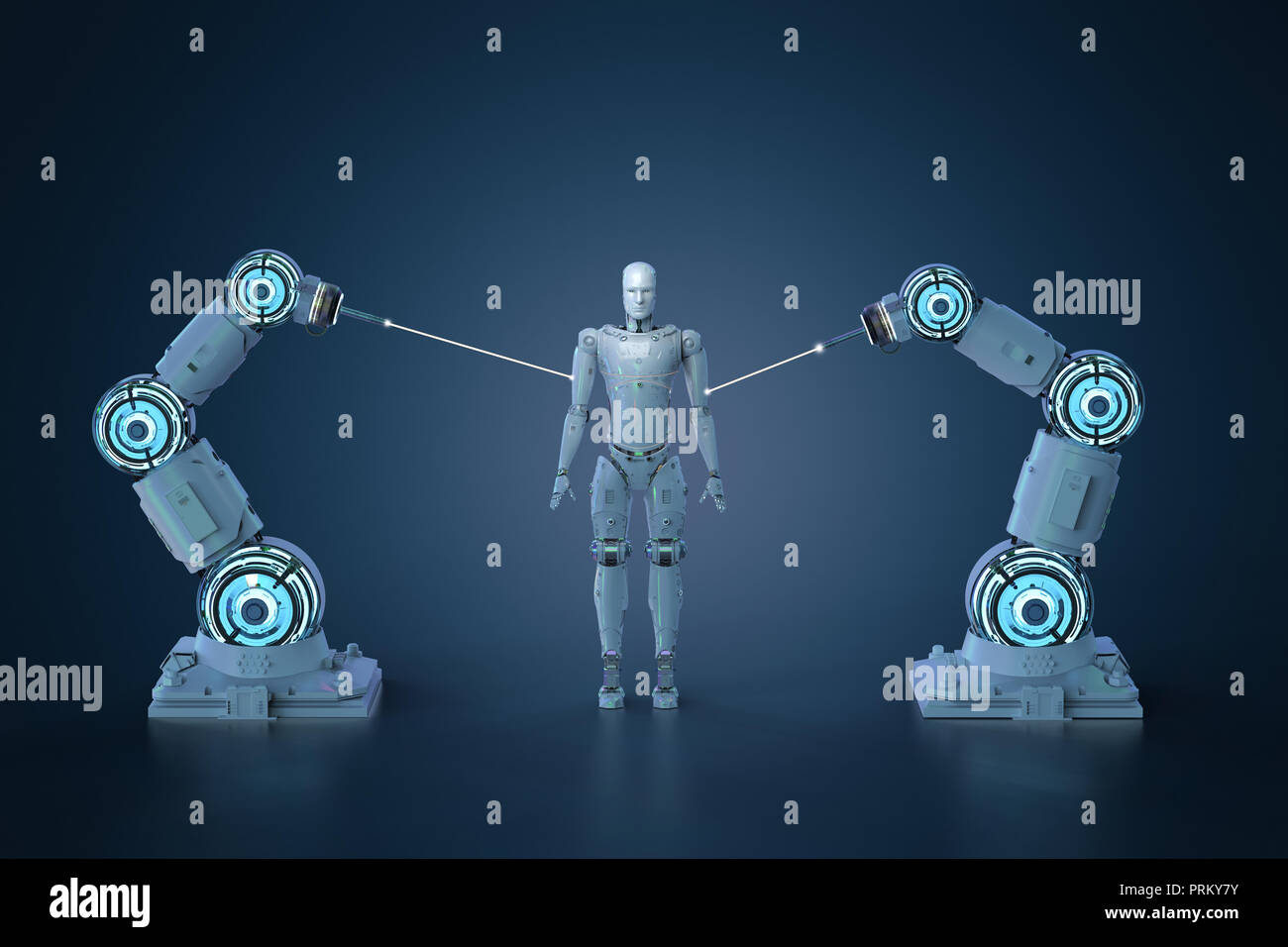 3d rendering robot assembly line manufacturing cyborg Stock Photo - Alamy