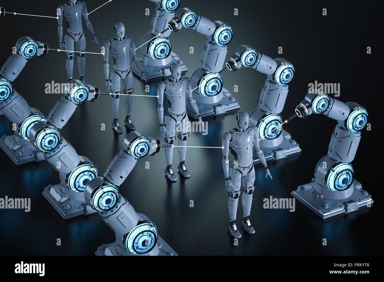 3d rendering robot assembly line manufacturing cyborg Stock Photo - Alamy