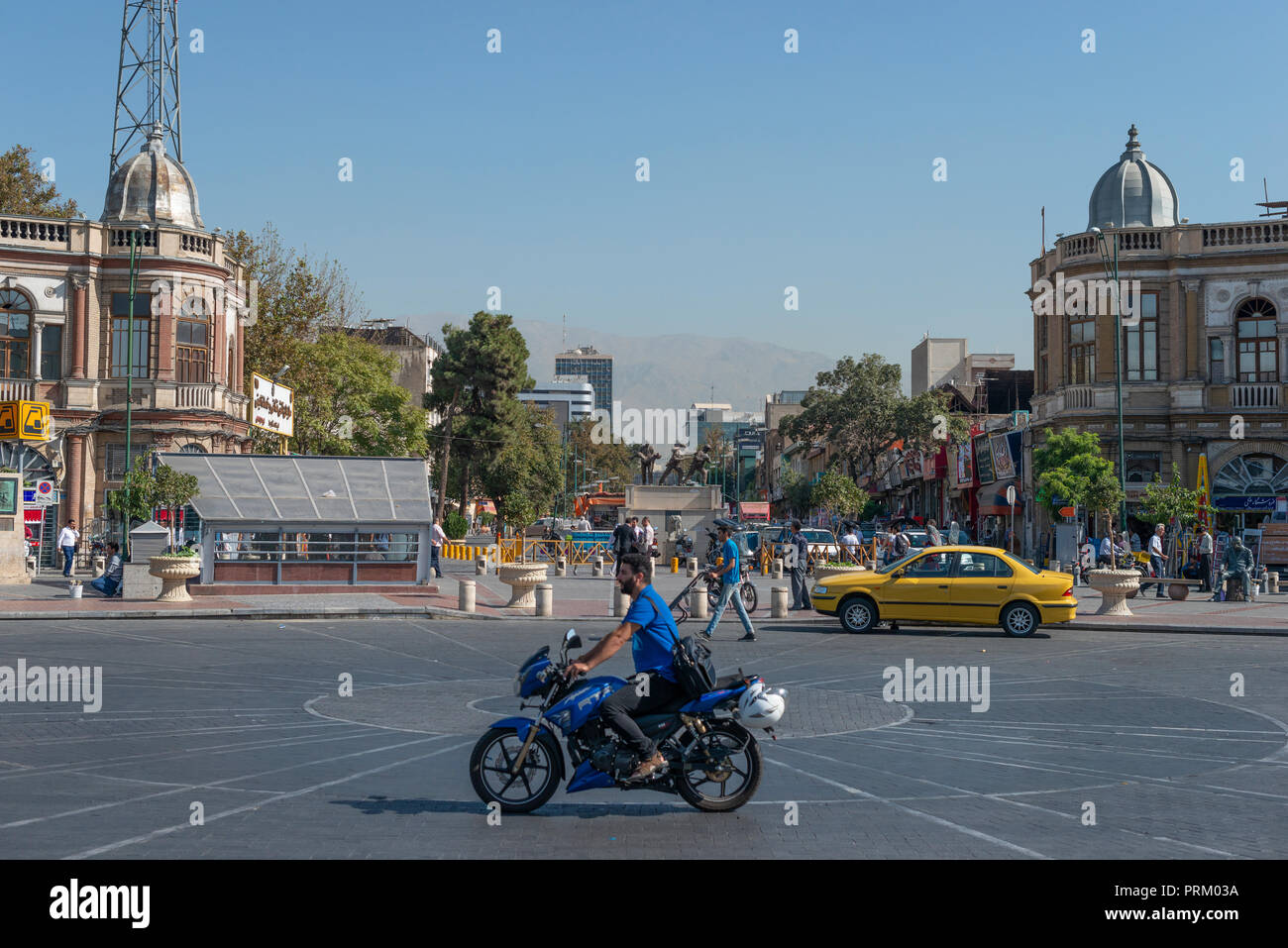 City center, intersection, street view and traffic. Cars and ...