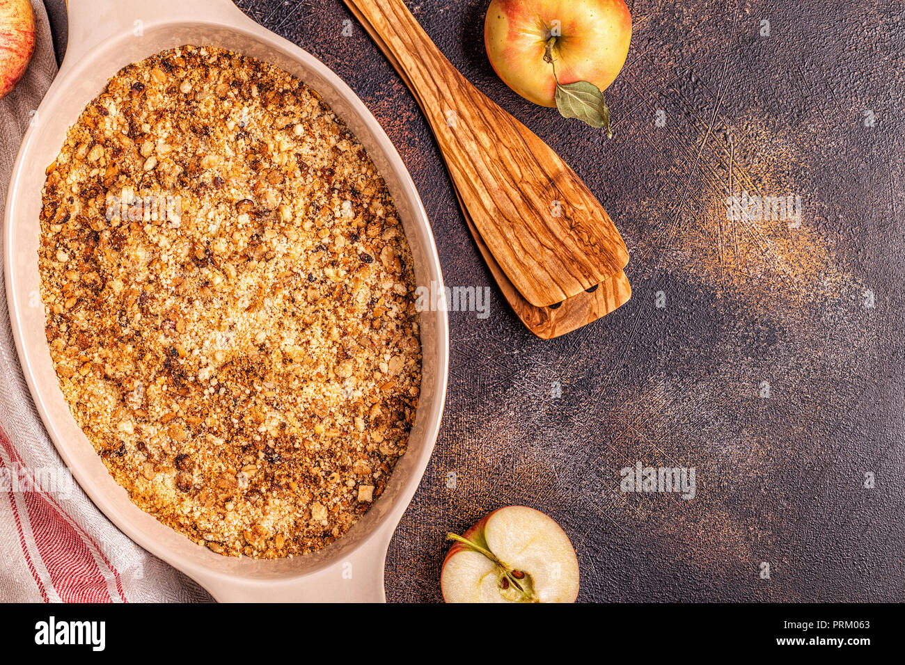 Apple cherry crisp crumble, top view Stock Photo - Alamy