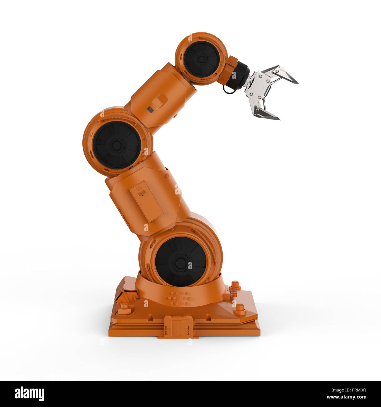 3d rendering orange robotic arm on white background Stock Photo - Alamy