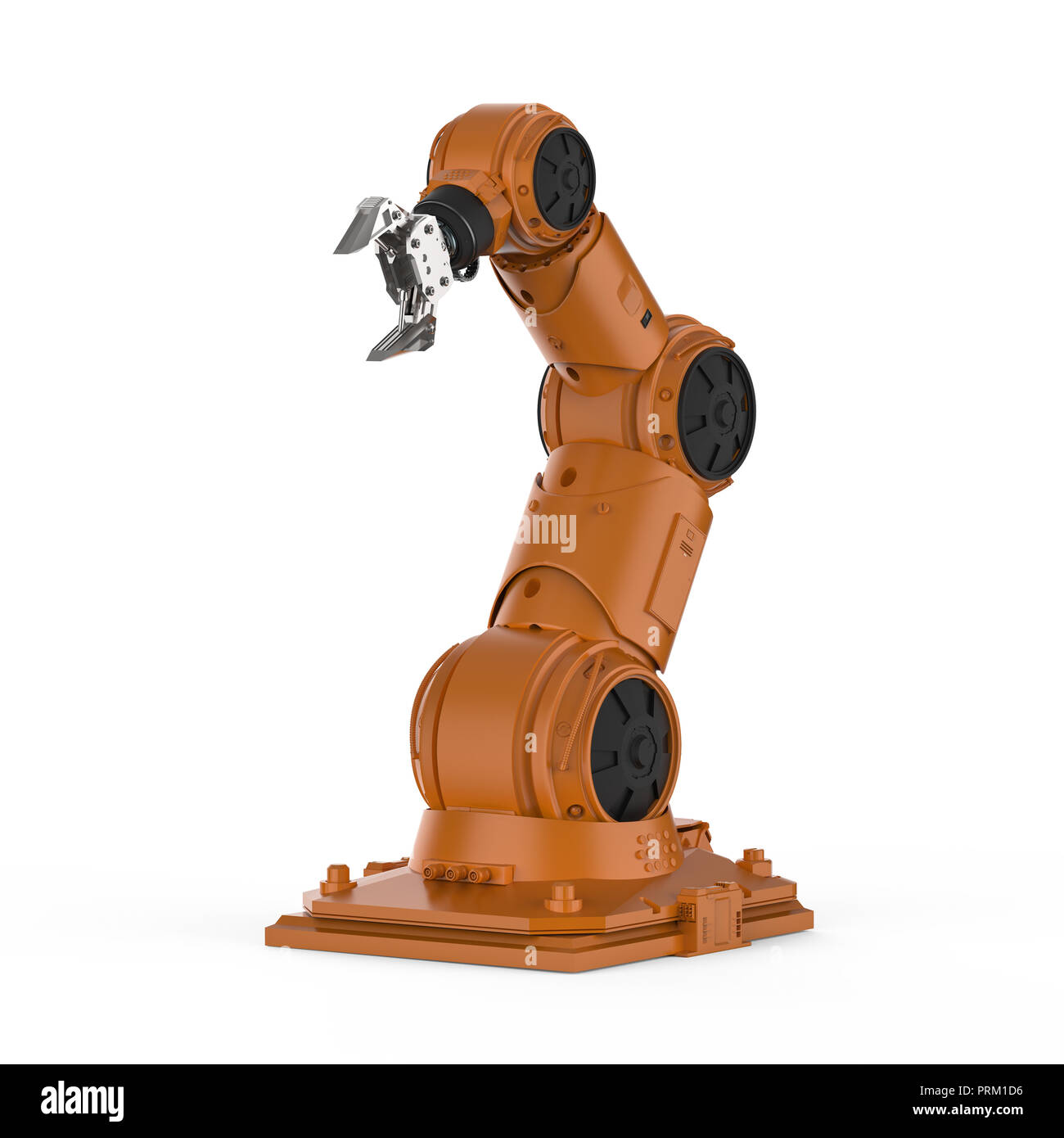 3d rendering orange robotic arm on white background Stock Photo - Alamy