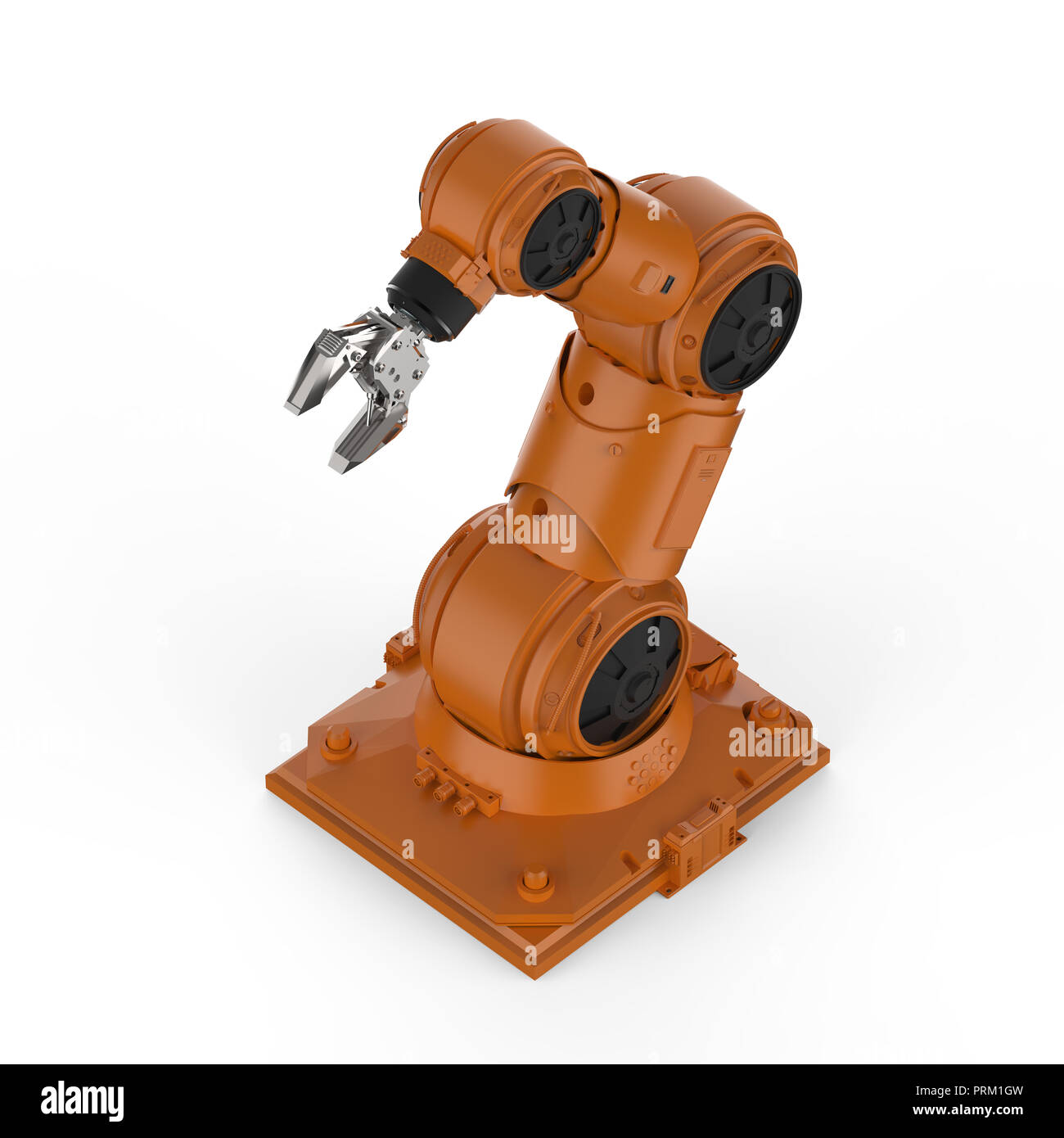 3d rendering orange robotic arm on white background Stock Photo - Alamy