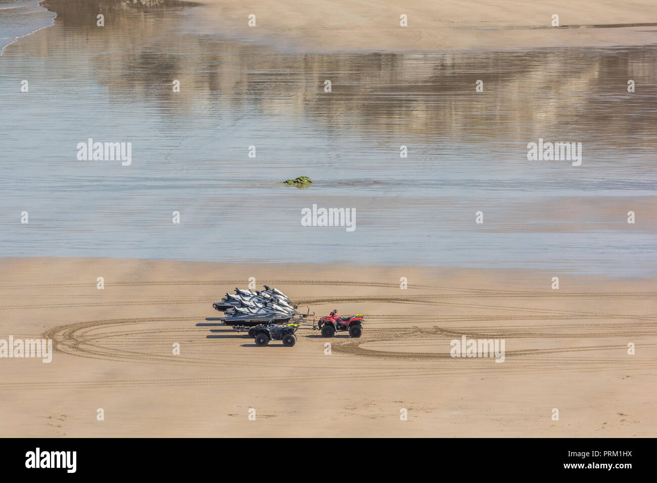 Jet Ski rides and hires at Newquay, Cornwall. Loaded Jet Ski trailers ...