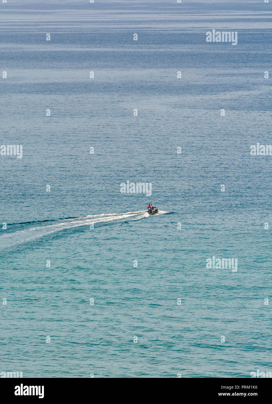 Jet Ski rides and hires at Newquay, Cornwall, the Jet Skis seen in blue ...