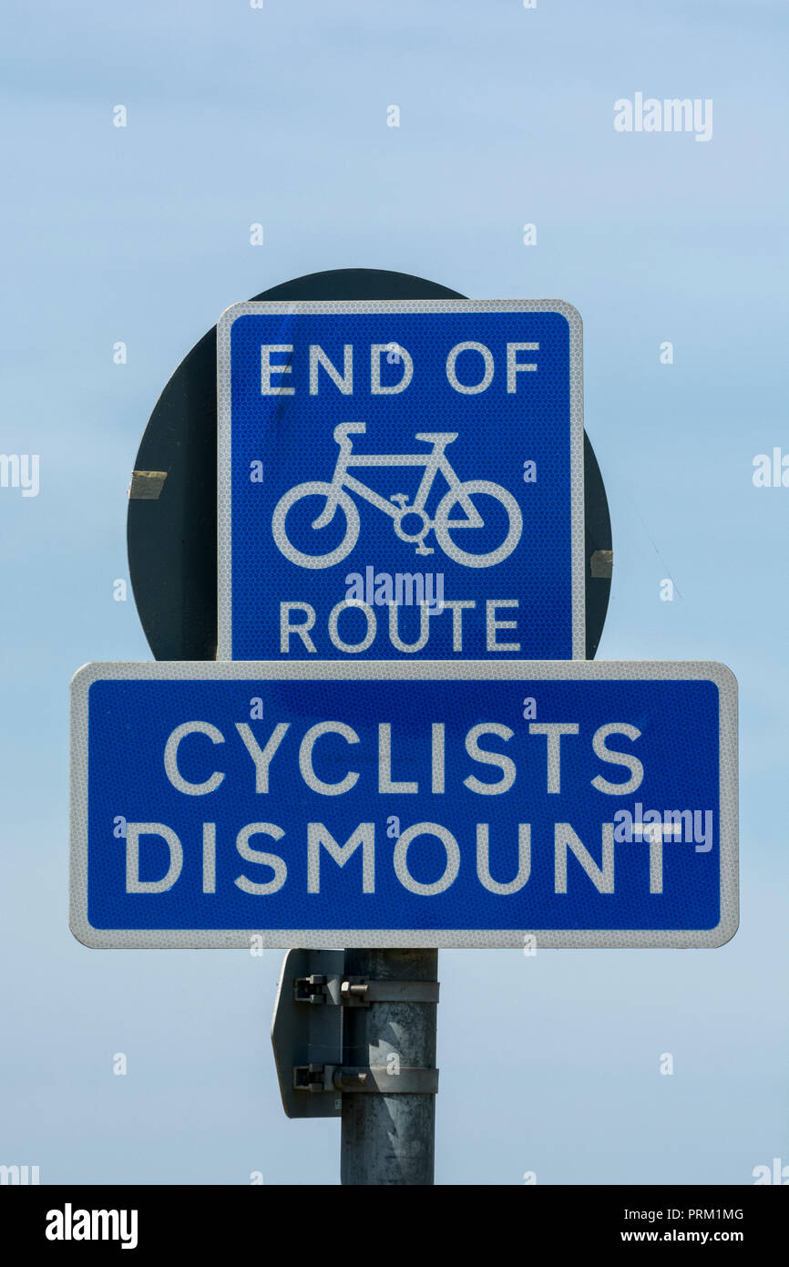 Cycle route sign against blue summer sky in Newquay, Cornwall. Cycling ...