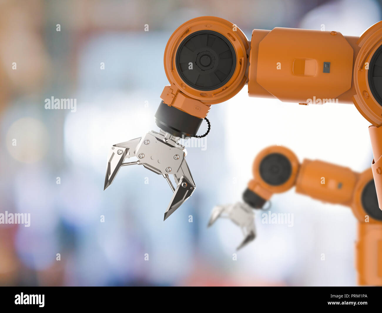 3d rendering orange robotic arm side view Stock Photo - Alamy