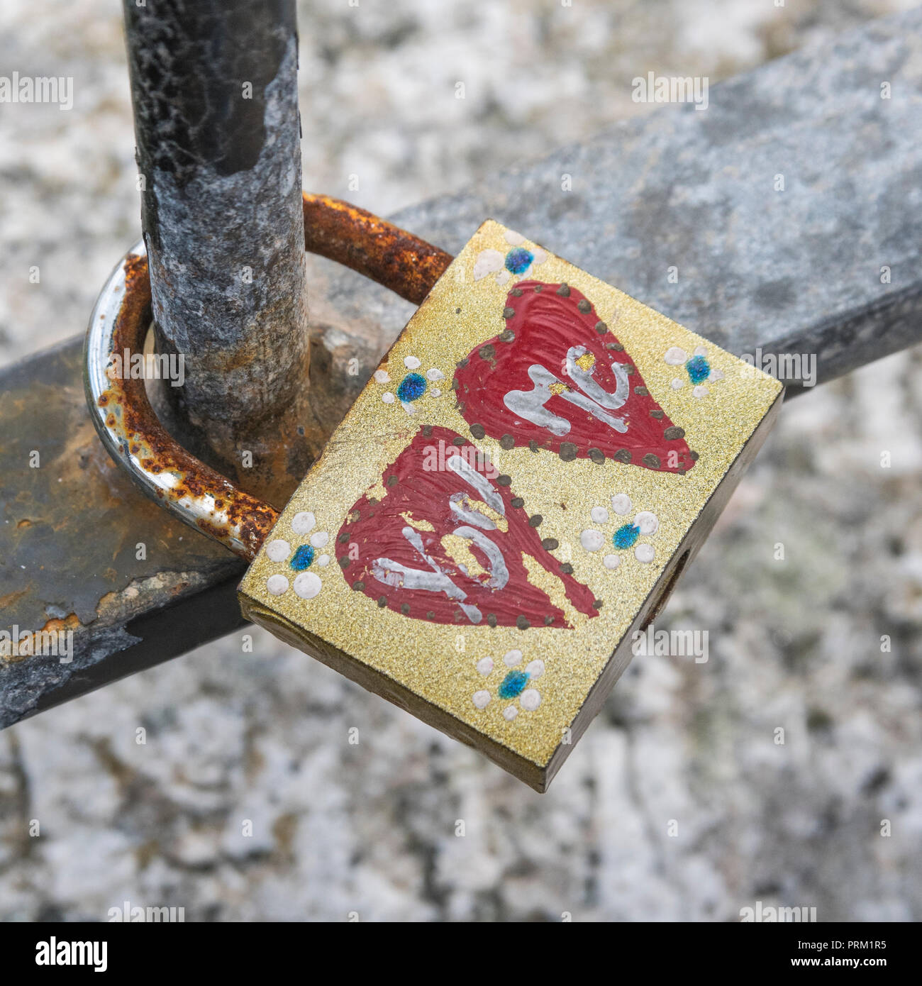 Padlock lovelock with You / Me, His and Hers hearts painted. Metaphor ...