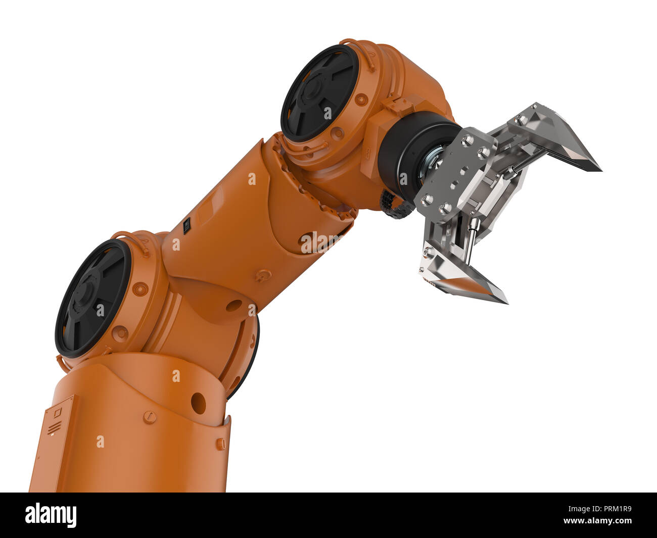 3d rendering orange robotic arm on white background Stock Photo - Alamy