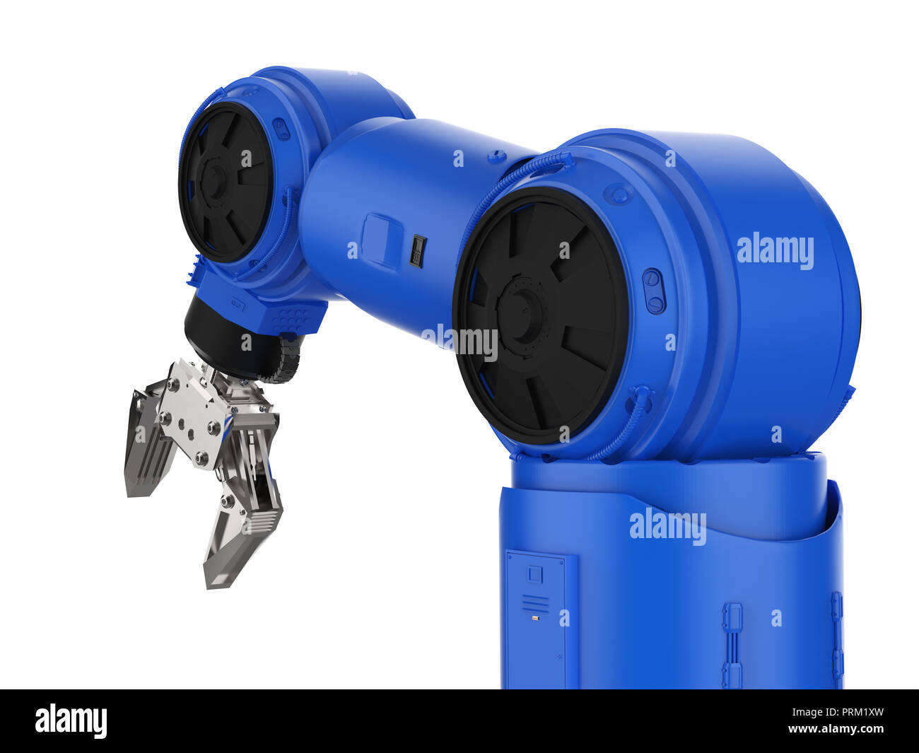 3d rendering blue robotic arm on white background Stock Photo - Alamy