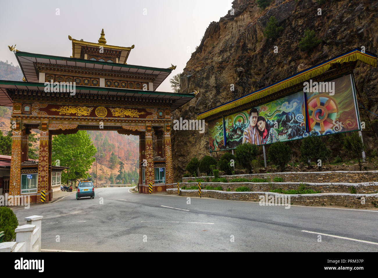 A colourful gate on a highway road in Bhutan Stock Photo - Alamy