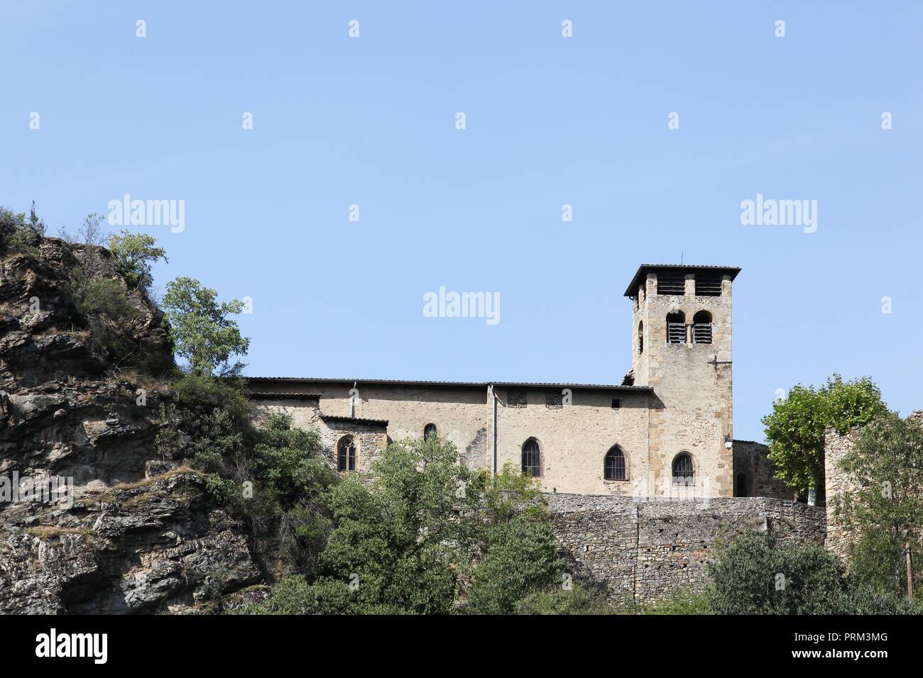 Church in the medieval village of Malleval in Loire department, France ...