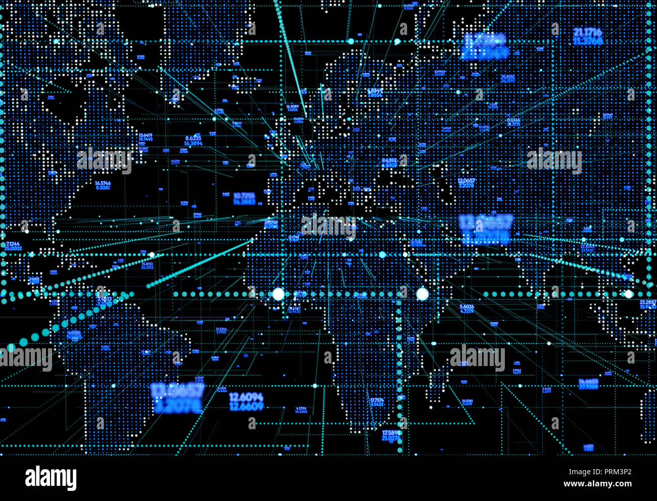 Abstract mash line and point scales on dark background with Map World ...