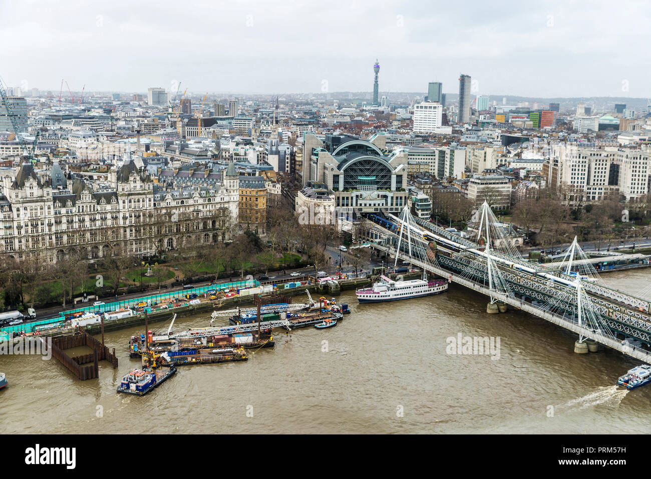 Hungerford Bridge, also called Charing Cross Bridge and the Charing ...