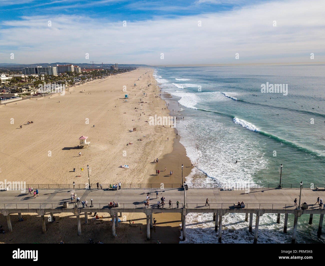 Elevated view of the beach and pier Huntington Beach, Orange County ...