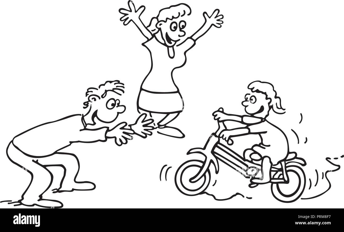 child Learn bike with parent cartoon Stock Vector Image & Art - Alamy