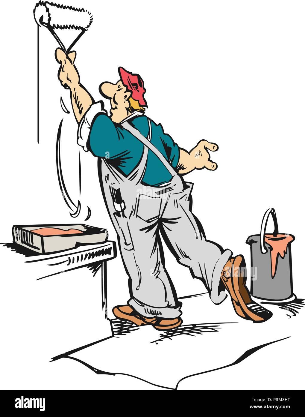 man worker painting wall cartoon illustration vector Stock Vector Image ...
