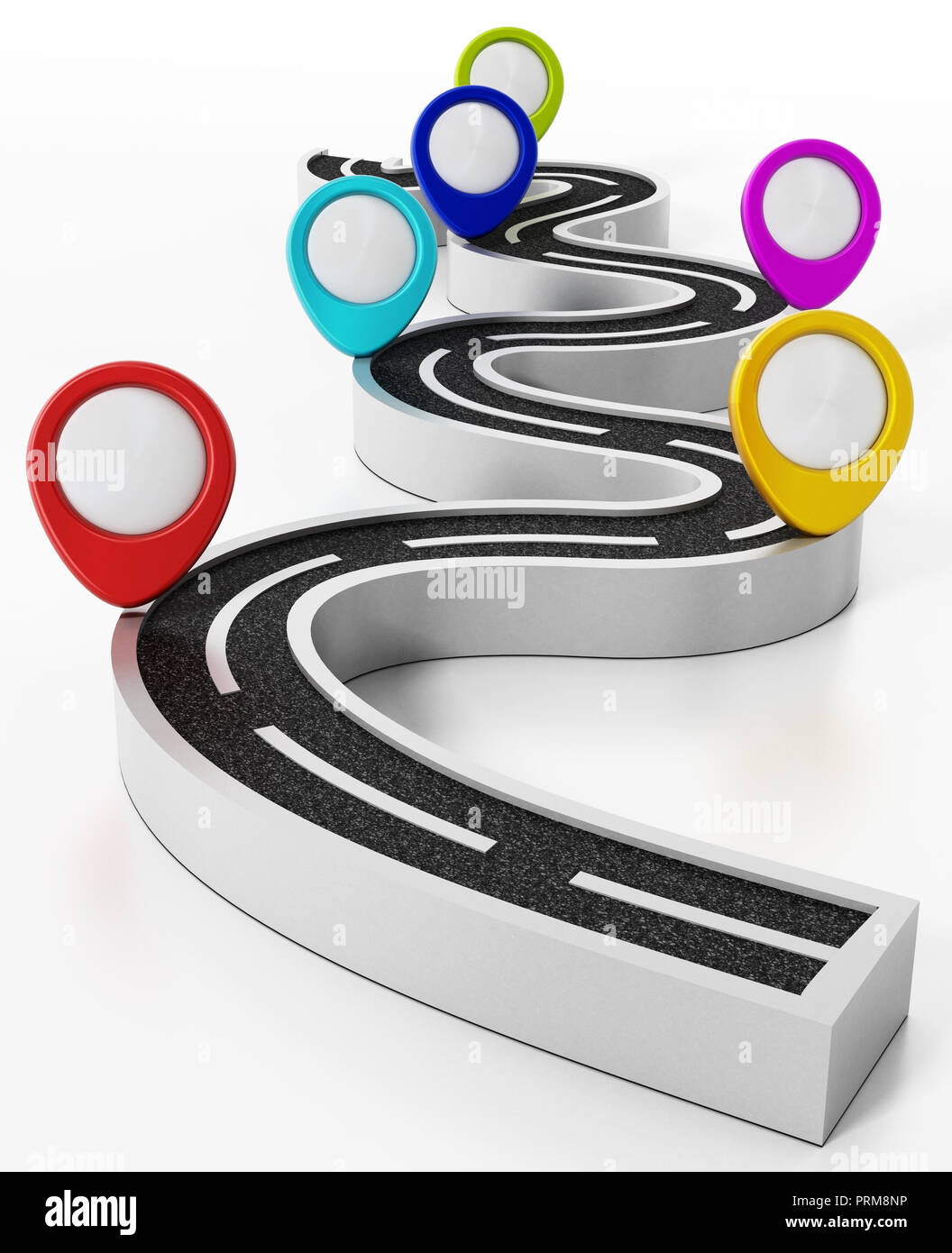 Colorful road markers and motorway isolated on white background. 3D ...