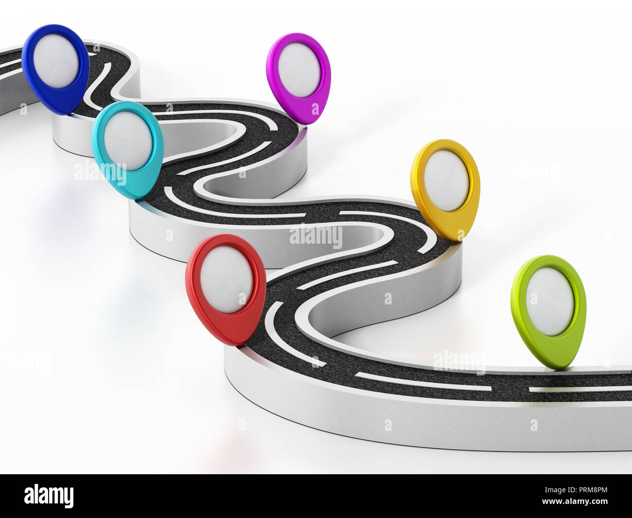 Colorful road markers and motorway isolated on white background. 3D ...